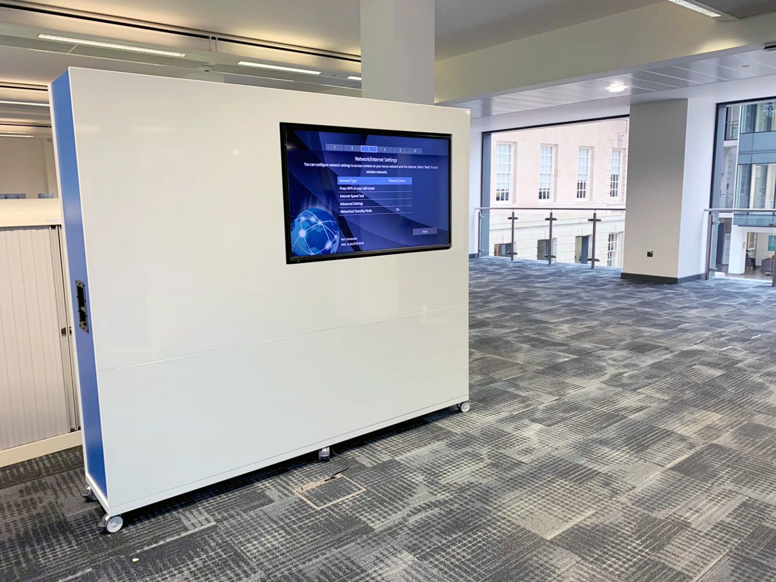 Mobile whiteboard wall with built in TV screen - Logovisual Ltd